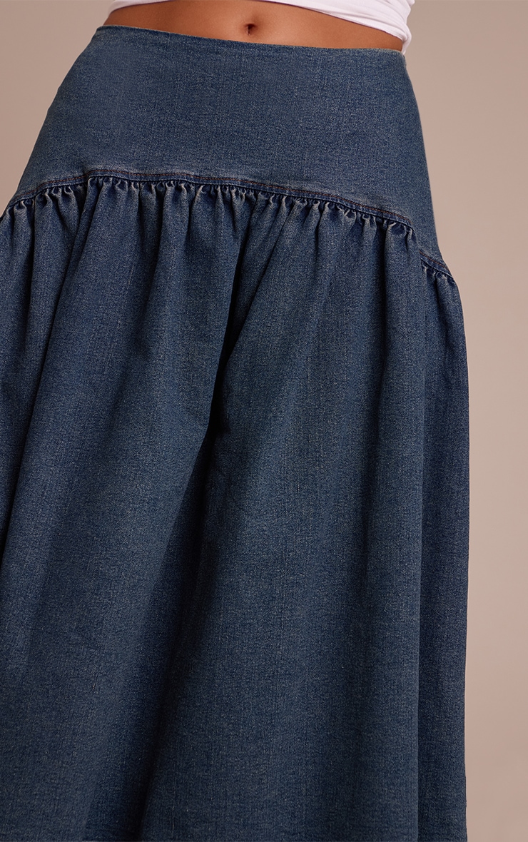 Vintage Denim Frill Detail Floaty Maxi Skirt | Denim | PrettyLittleThing CA