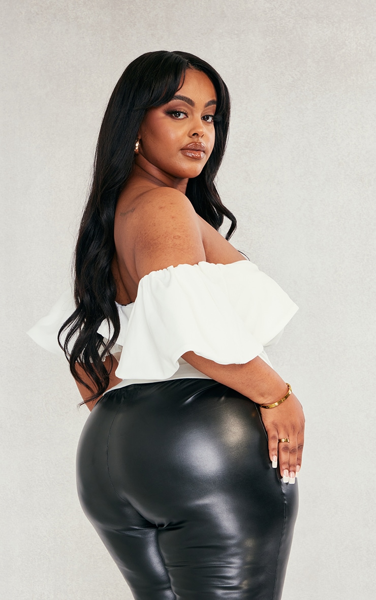 Plus White Ruffle Bardot Top | Plus Size | PrettyLittleThing