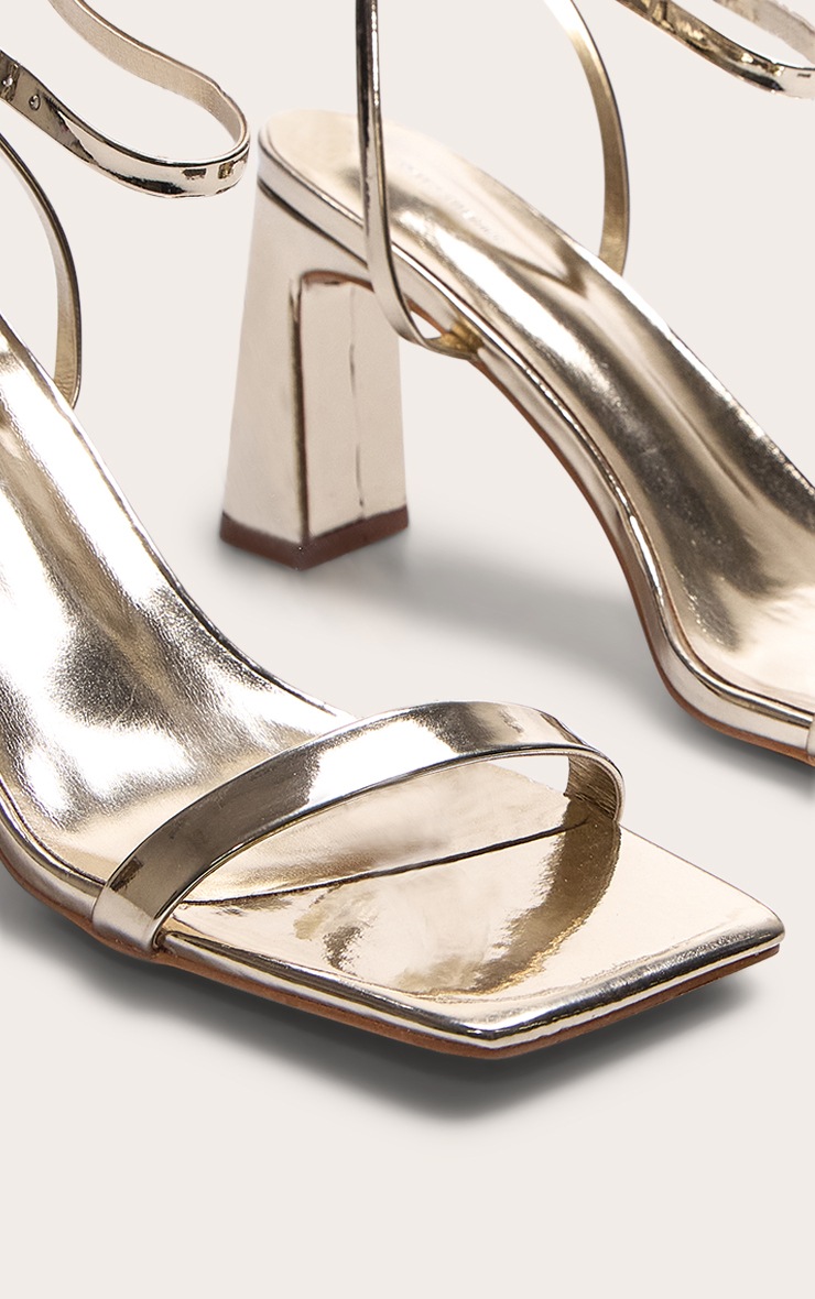 Gold Barely There Block High Heel Sandals | Footwear | PLT AUS