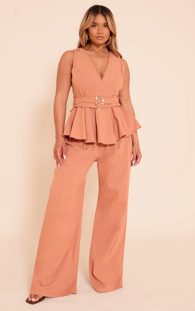 Shape Rust Linen Highwaisted Wide Leg Trousers | Shape | PLT