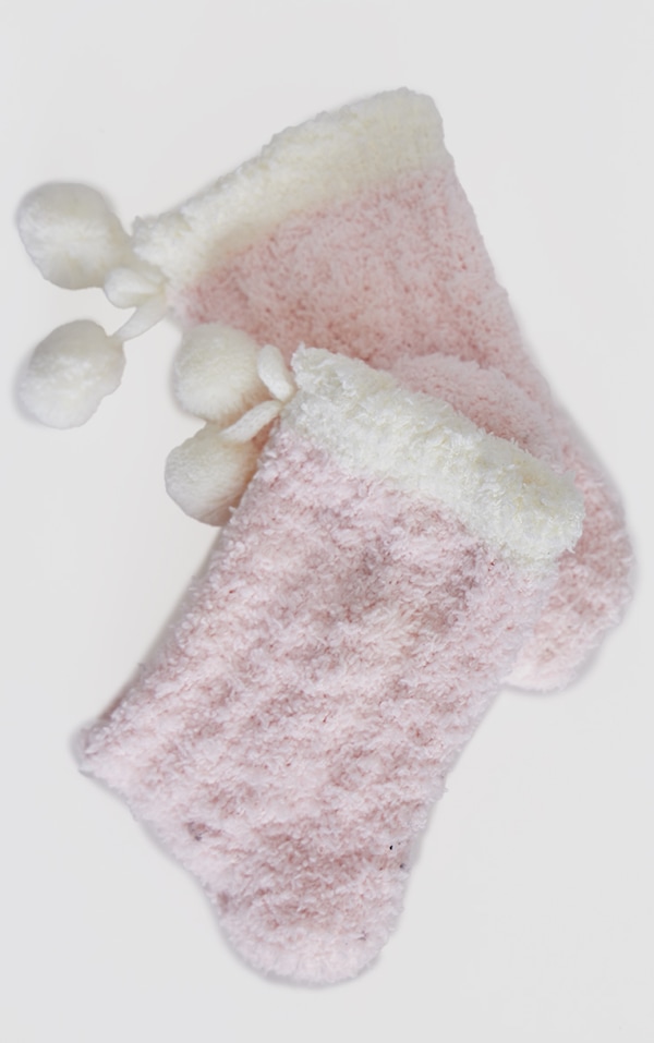 Pink Cable Pom Pom Cosy Socks | Lingerie & Nightwear | PLT IRE