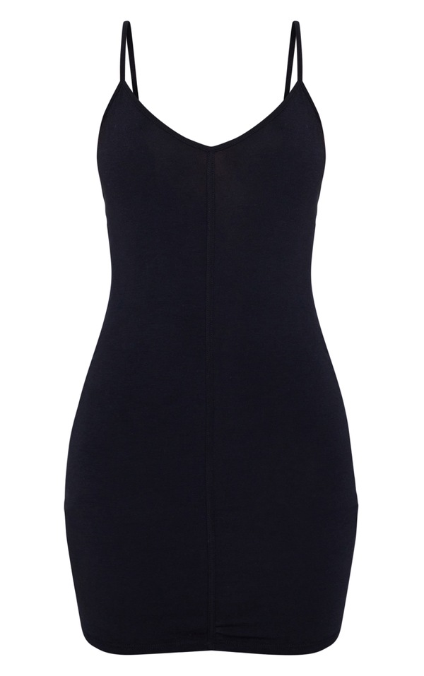Black Jersey Strappy Seam Detail Bodycon Dress Prettylittlething Ire