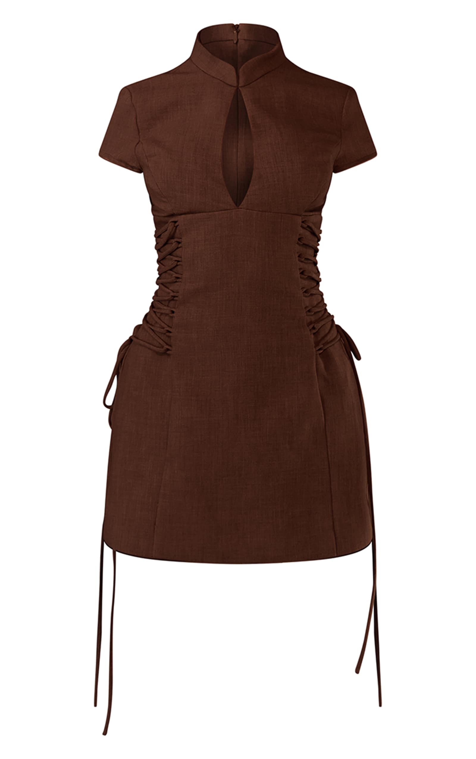 PLT Label Mocha Tailored Band Collar A-line Dress | Dresses | PLT