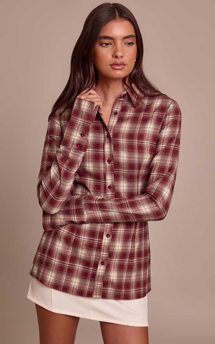 Rust Brushed Check Fitted Shirt | Tops | PrettyLittleThing AUS