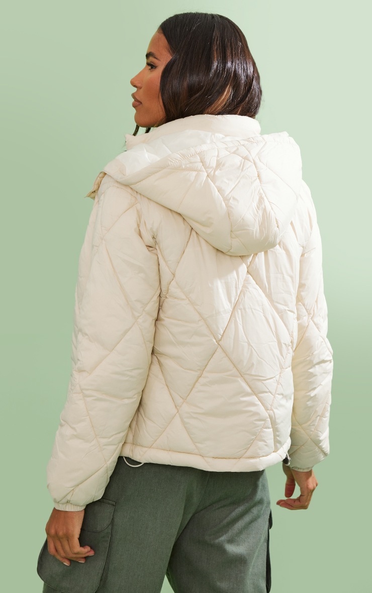 Stone Nylon Diamond Quilted Hooded Puffer Jacket | PrettyLittleThing AUS
