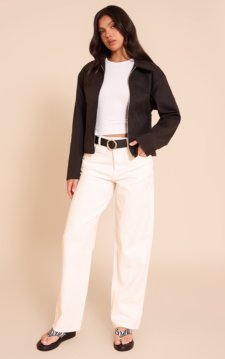 Black Fitted Zip Up Collared Jacket | Outerwear | PrettyLittleThing USA