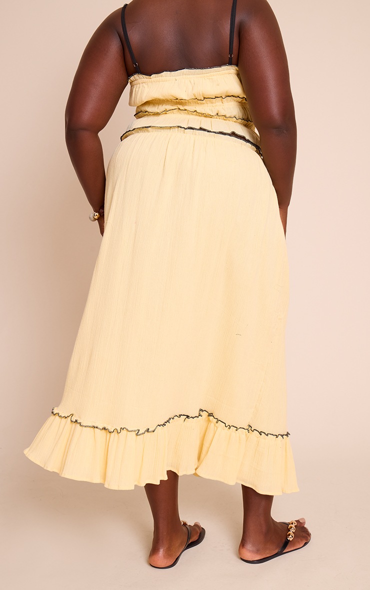 Plus Yellow Cheesecloth Maxi Contrast Skirt | Plus Size | PLT USA