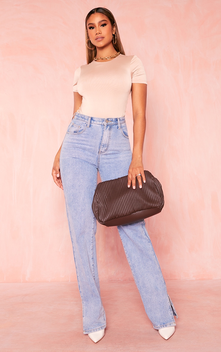 Camel Slinky Short Sleeve Bodysuit | Tops | PrettyLittleThing USA