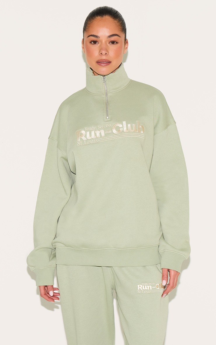 Sage Embroidered Half Zip Sweatshirt | Sweat | PrettyLittleThing USA