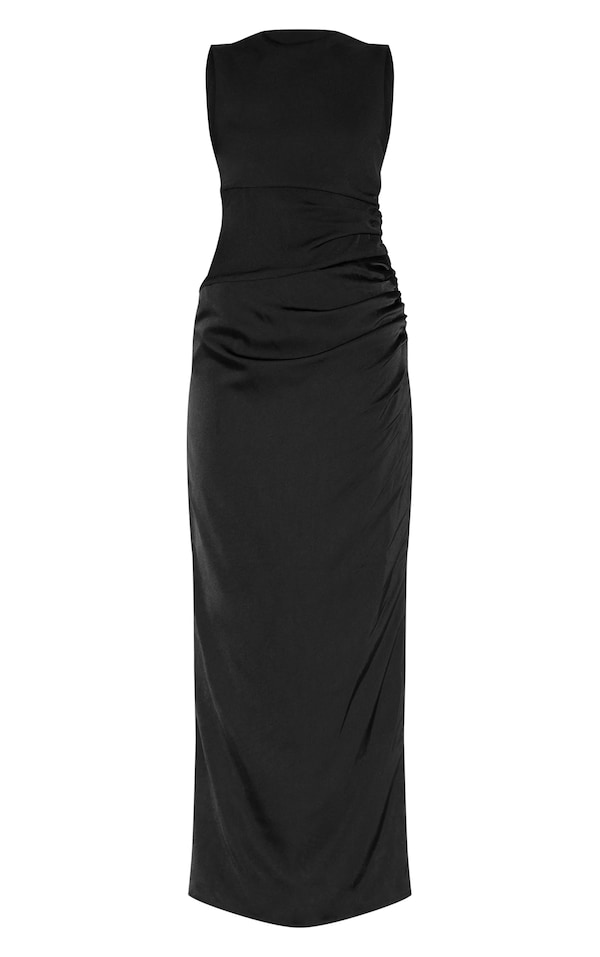 Black Woven High Neck Ruched Drape Midaxi Dress | Dresses ...
