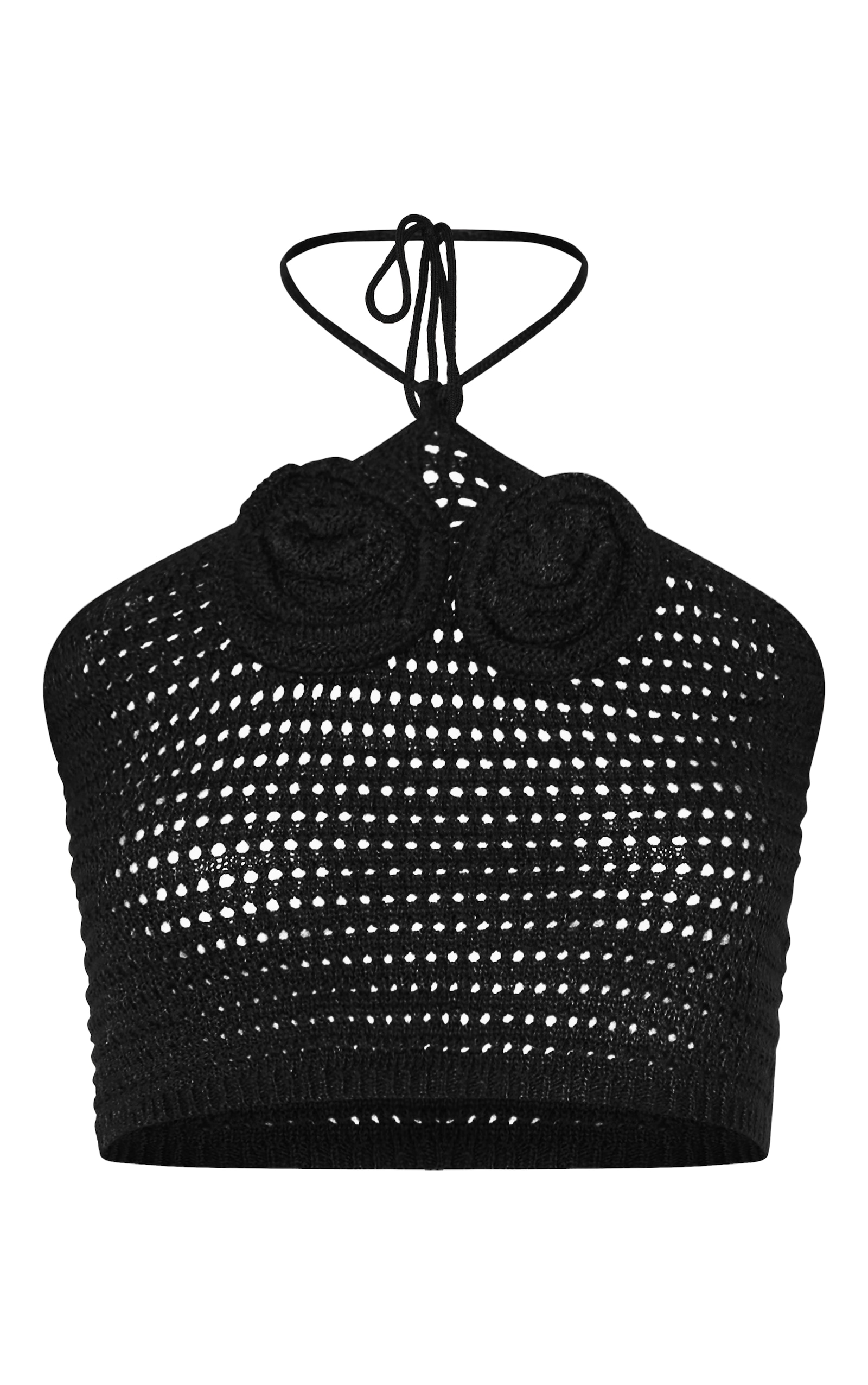 Black Tie Neck Flower Applique Top | Knitwear | PLT USA