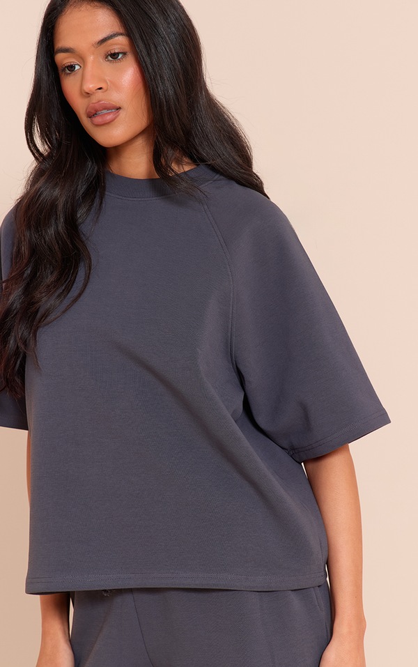 Tall Navy Interlock Cropped Boxy Sweatshirt | Tall | PLT USA