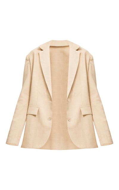 Stone Woven Oversized Curved Hem Boxy Blazer | Outerwear | PLT