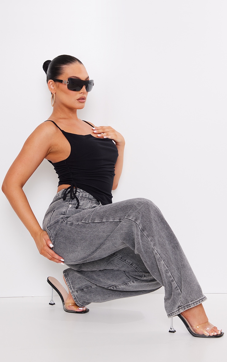 Crop Top En Doux Noir Froncé Sur Les Côtés À Dos Nu | Tops | PLT FR