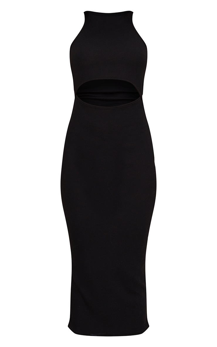 Black Cut Out Racer Neck Rib Midi Dress | Dresses | PrettyLittleThing USA