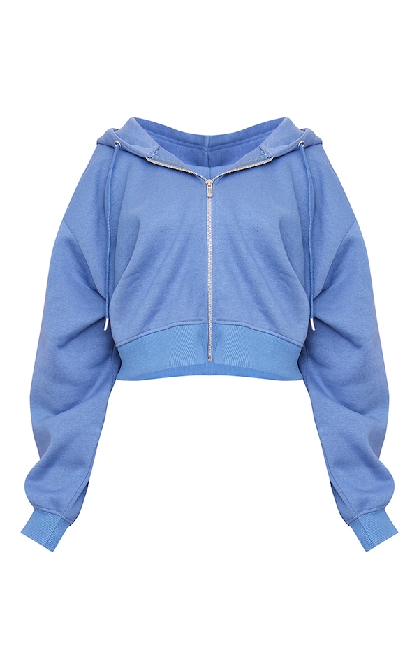 PLT SPORT Steel Blue Oversized Crop Zip Sweatshirt | Athleisure | PLT