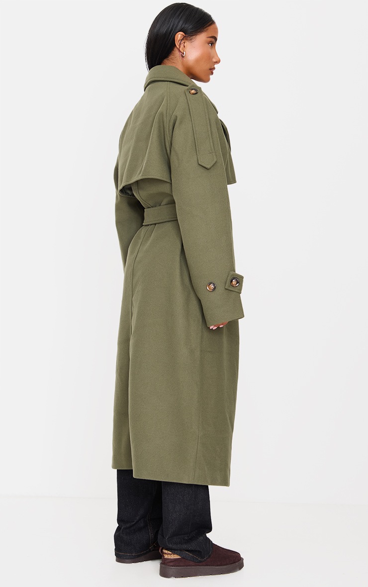 Khaki Oversized Double Breasted Military Trim Coat | PrettyLittleThing USA