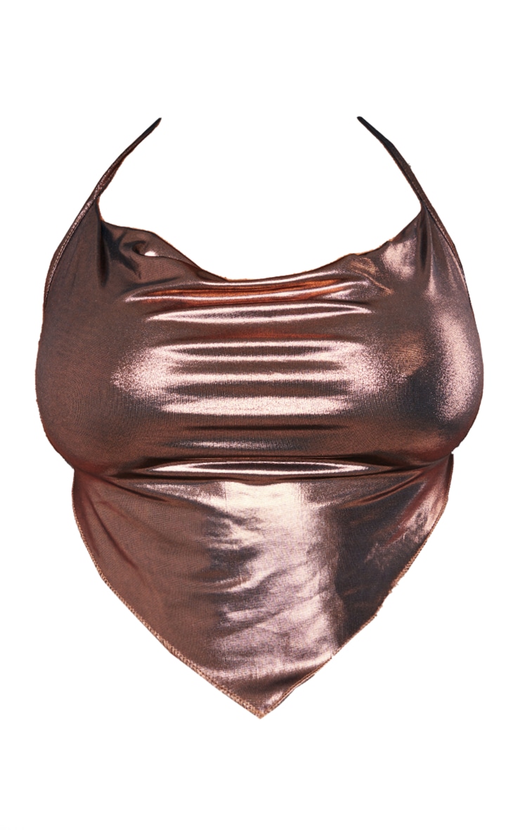 Shape Brown Metallic Cowl Neck Open Back Top | PrettyLittleThing AUS