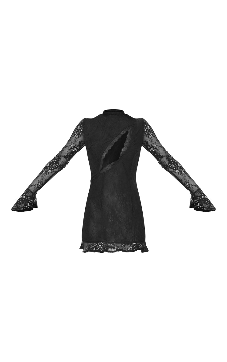 Black Lace Cut Out Flared Sleeve Bodycon Dress Prettylittlething Ca
