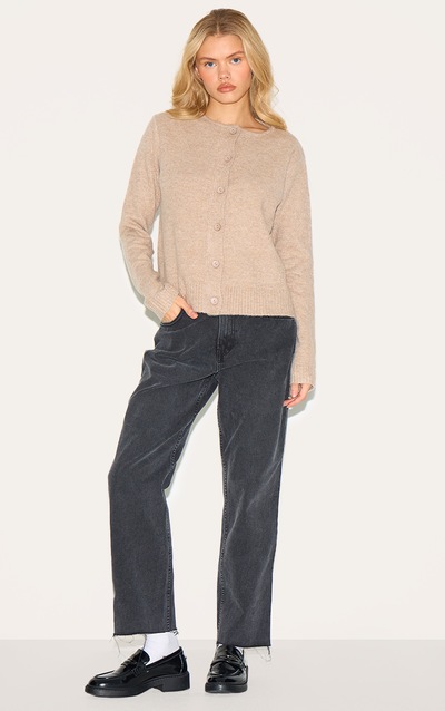 Taupe Melange Soft Knit Basic Button Up Cardigan | Knitwear ...