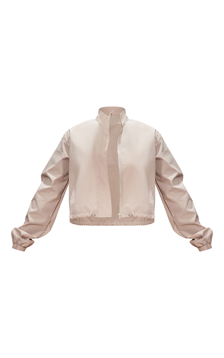 Stone Parachute Zip Up Hem Crop Lightweight Jacket | PrettyLittleThing USA