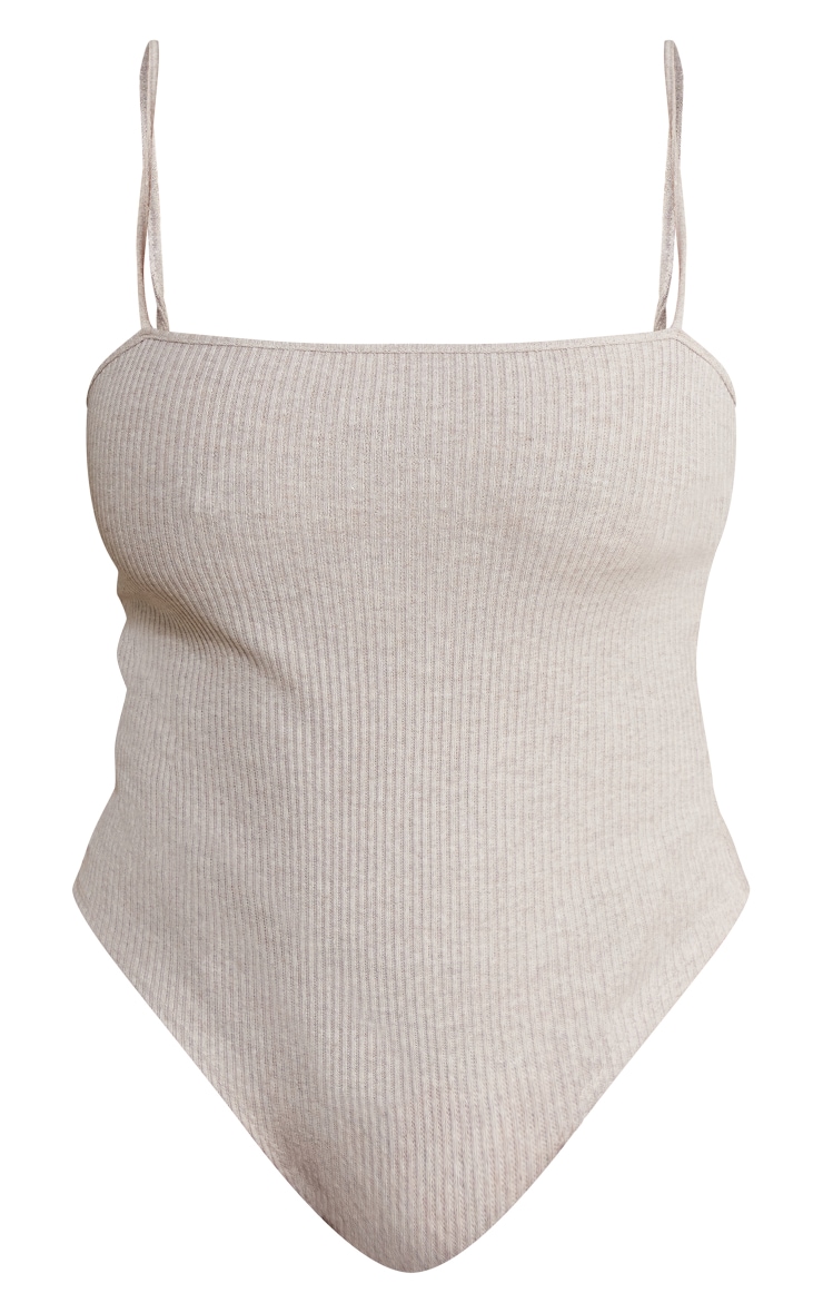 Shape Oatmeal Rib Strappy Square Neck Bodysuit | PrettyLittleThing USA