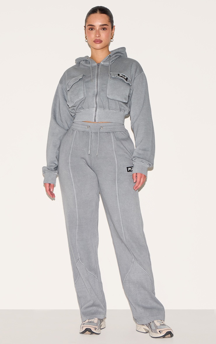 PLT Shape Grey Marl Washed Cargo Cropped Hoodie | Shape | PrettyLittleThing