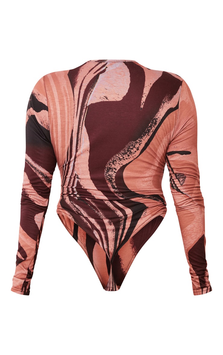 Chocolate Jersey Abstract Swirl Print Bodysuit | PrettyLittleThing