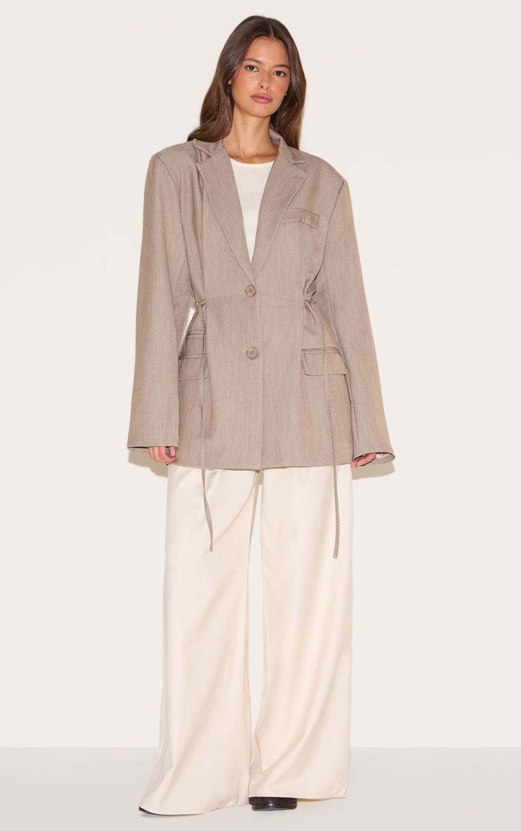 Beige Belt Detail Blazer | Outerwear | PLT