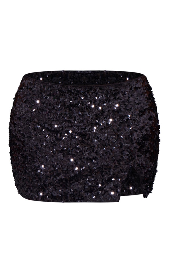 Black Sequin Split Thigh Micro Mini Skirt Prettylittlething Ca