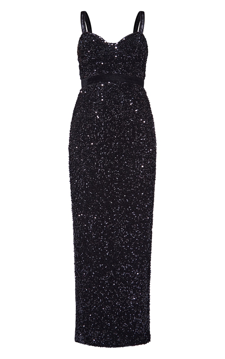 Black Sequin Velvet Contrast Maxi Dress | Dresses | PLT