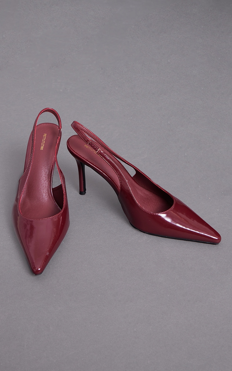 Burgundy Point Toe Sling Back High Heeled Courts | Footwear | PLT