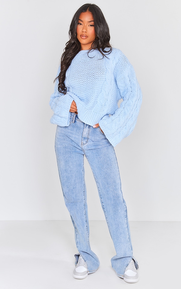 Baby Blue Soft Chunky Cable Knit Jumper | Knitwear | PLT