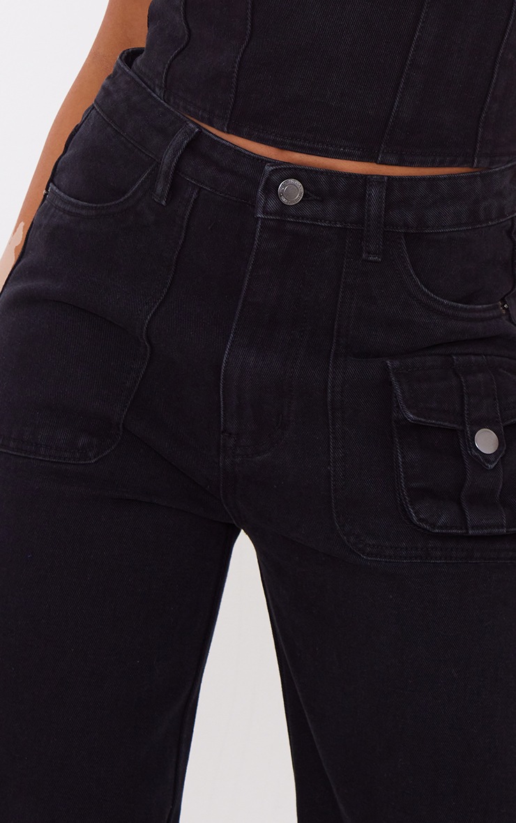 Tall Washed Black Mid Rise Cargo Jeans | Tall | PrettyLittleThing USA