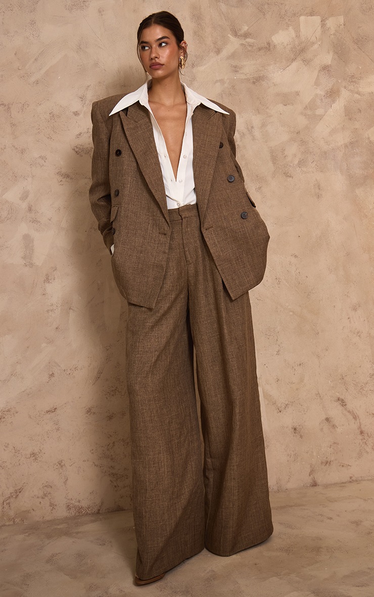 PLT Label Chocolate Brown Textured Trousers | Co-ords | PLT