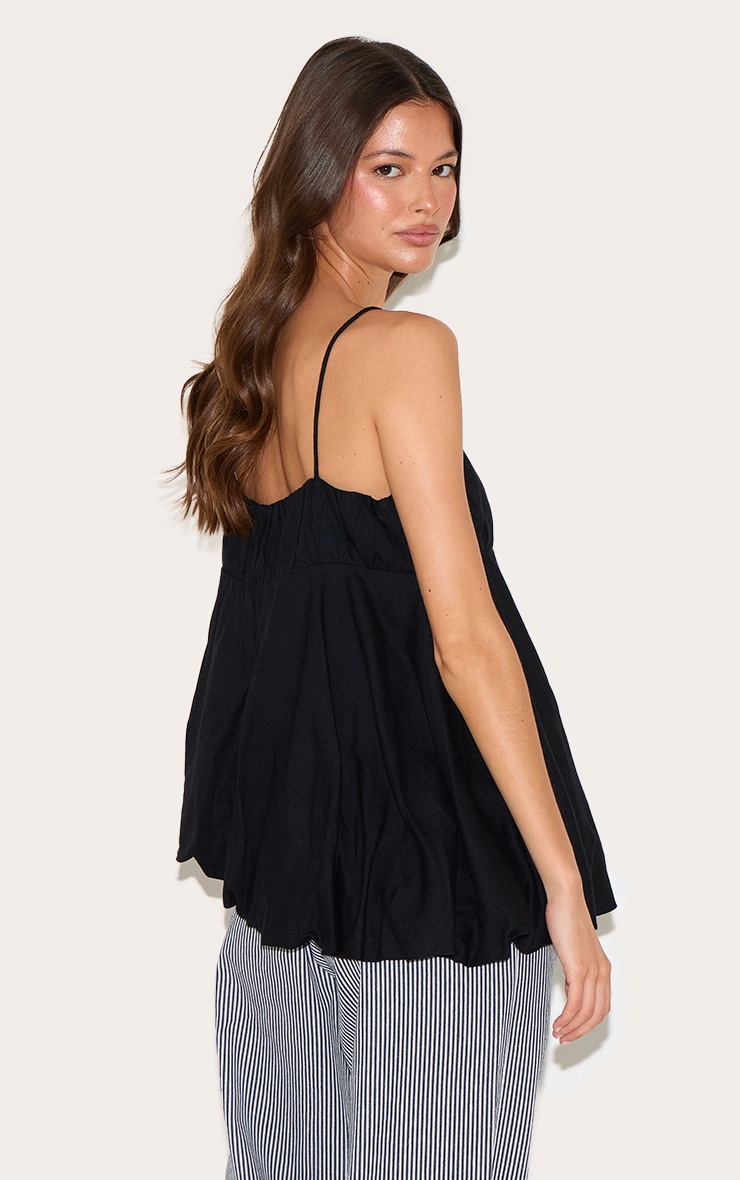 Black Linen Blend Puff Ball Asymmetric Cami | Tops | PLT