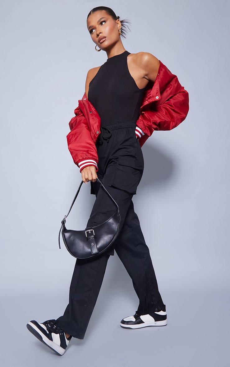 Black Racer Neck Rib Cargo Jumpsuit | Jumpsuits & Playsuits ...