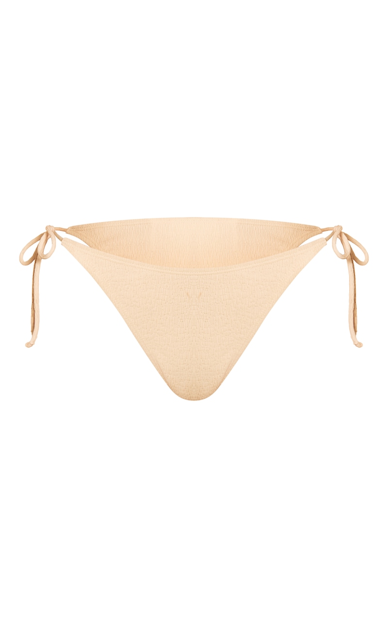 Cream Textured Tie Side Bikini Bottoms | Swimwear | PLT USA
