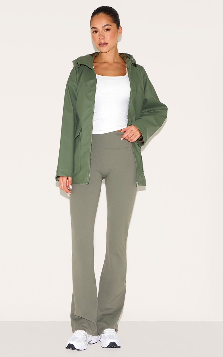 Khaki Rubberised Zip Up Jacket With Hood | Outerwear | PLT