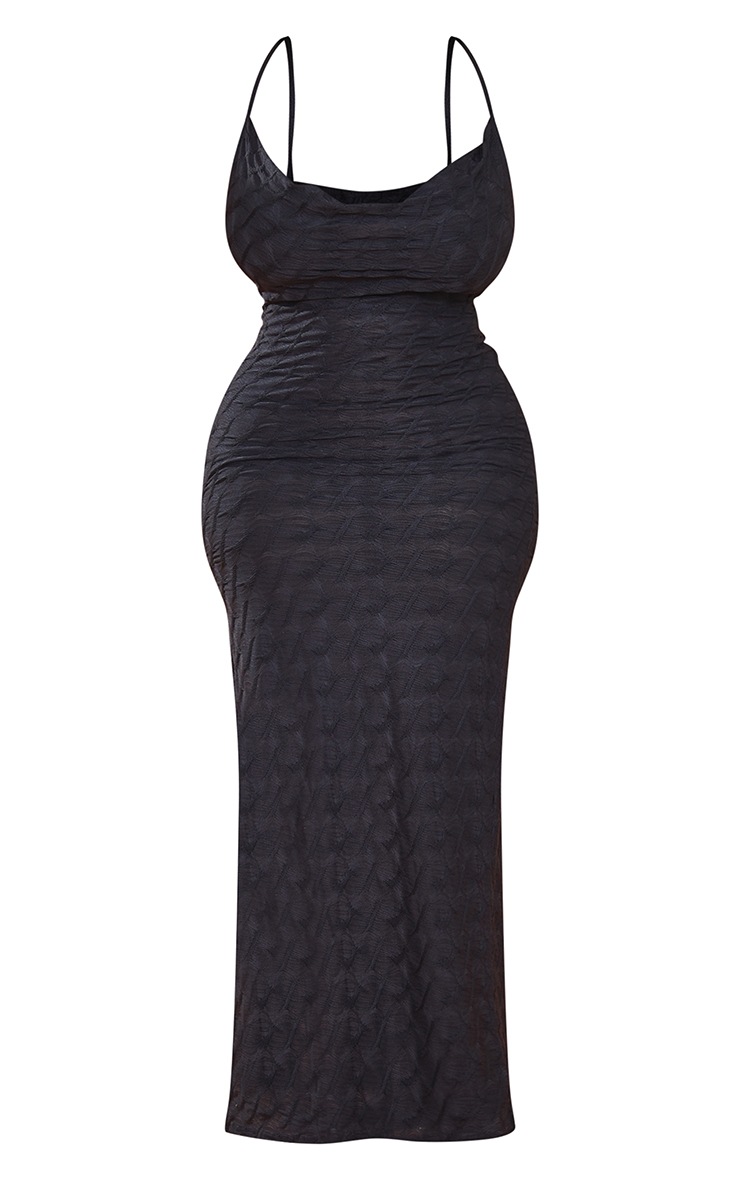 Plus Black Cowl Neck Textured Maxi Dress | PrettyLittleThing QA