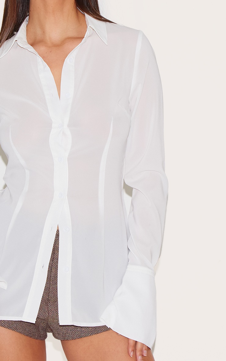 White Chiffon Fitted Shirt | Tops | PrettyLittleThing USA