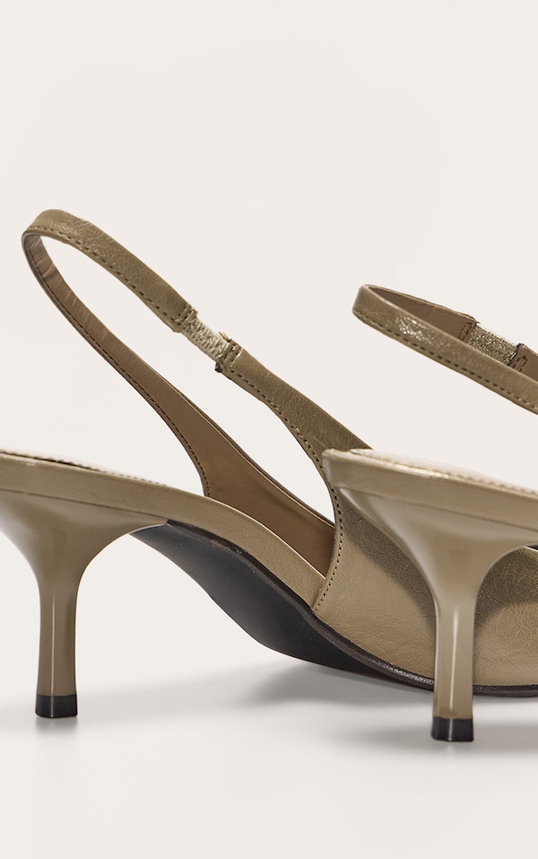 Olive Pu Point Toe Sling Back Mid Heeled Courts | Footwear | PLT