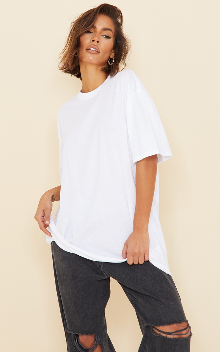 T-shirt Oversize En Coton Blanc | Tops | PrettyLittleThing FR