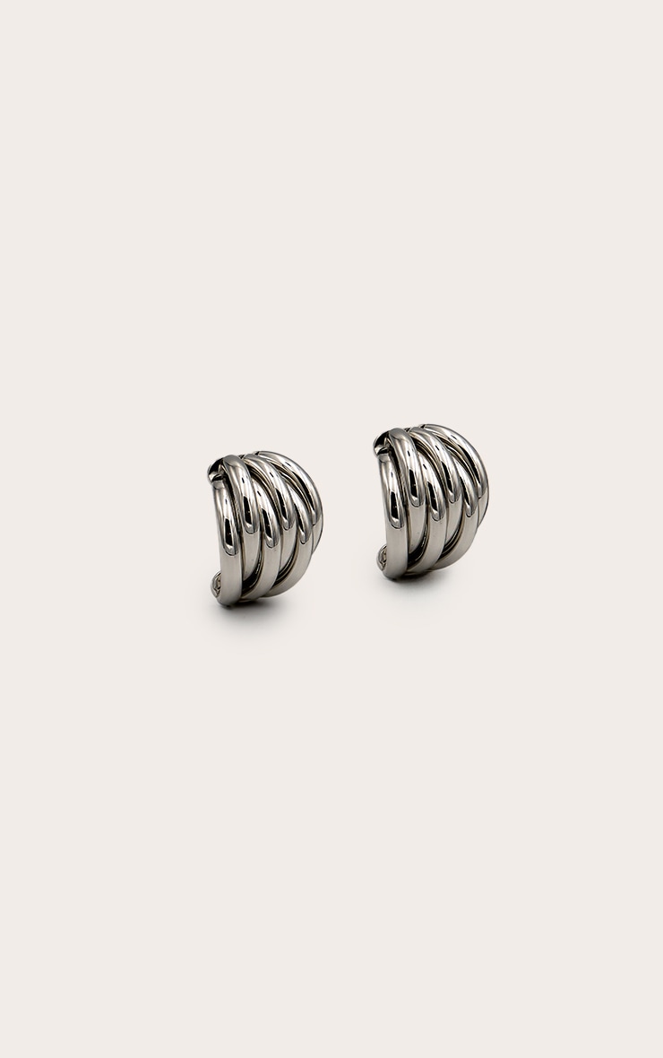 Silver Ribbed Oval Stud Earrings | Accessories | PLT