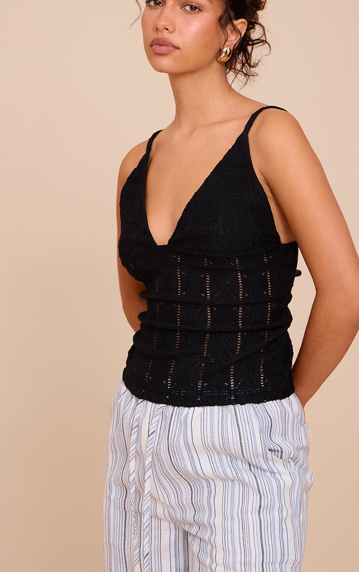 Black Crochet Textured Cami Top | Tops | PLT