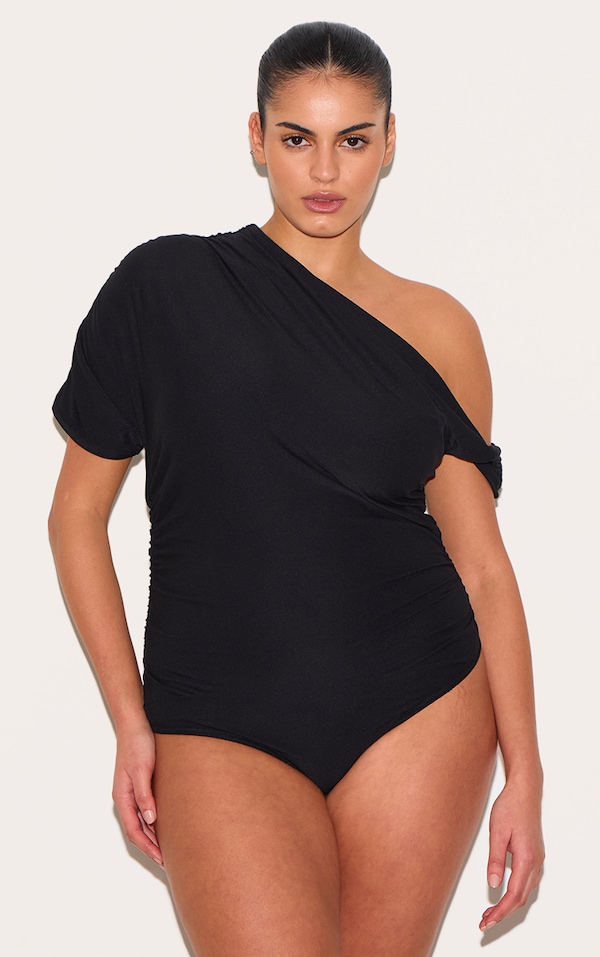 Plus Black Soft Touch Twist Detail Bodysuit | Plus Size | PLT USA