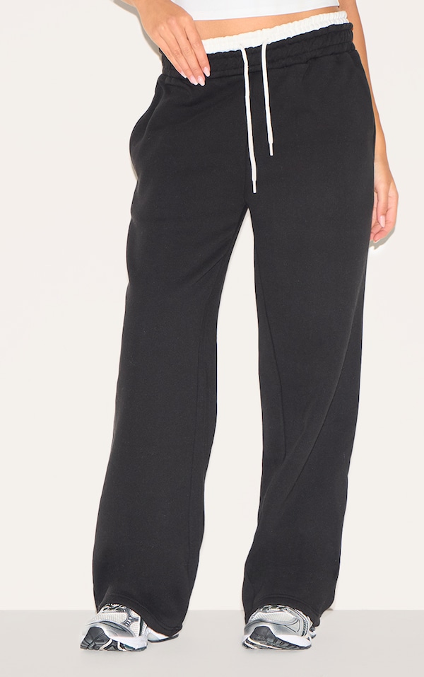 Black Boxer Waistband Wide Leg Sweat Joggers | Sweat | PrettyLittleThing