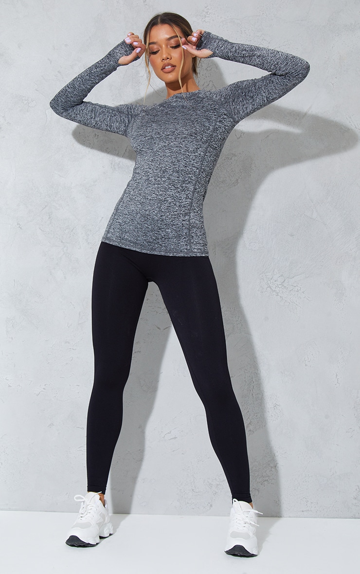 Grey Marl Long Sleeve Gym Top | Athleisure | PrettyLittleThing USA