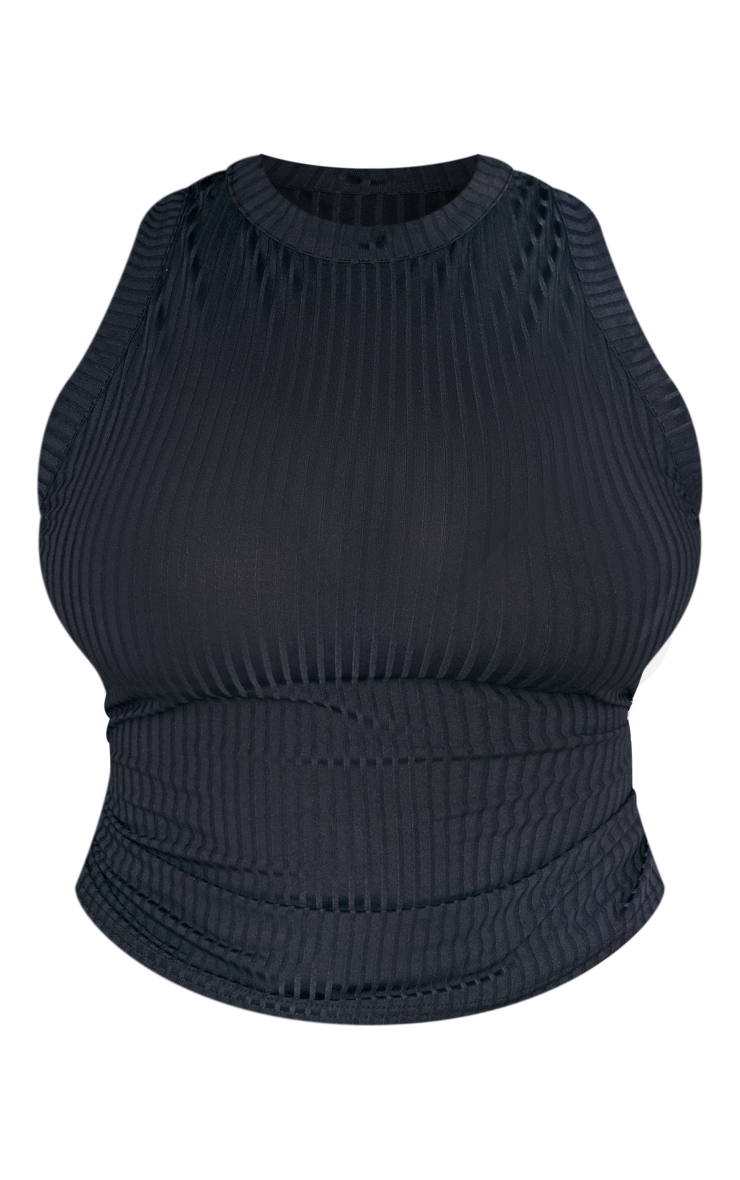 Plus Black Rib Racer Neck Long Top | Plus Size | PLT