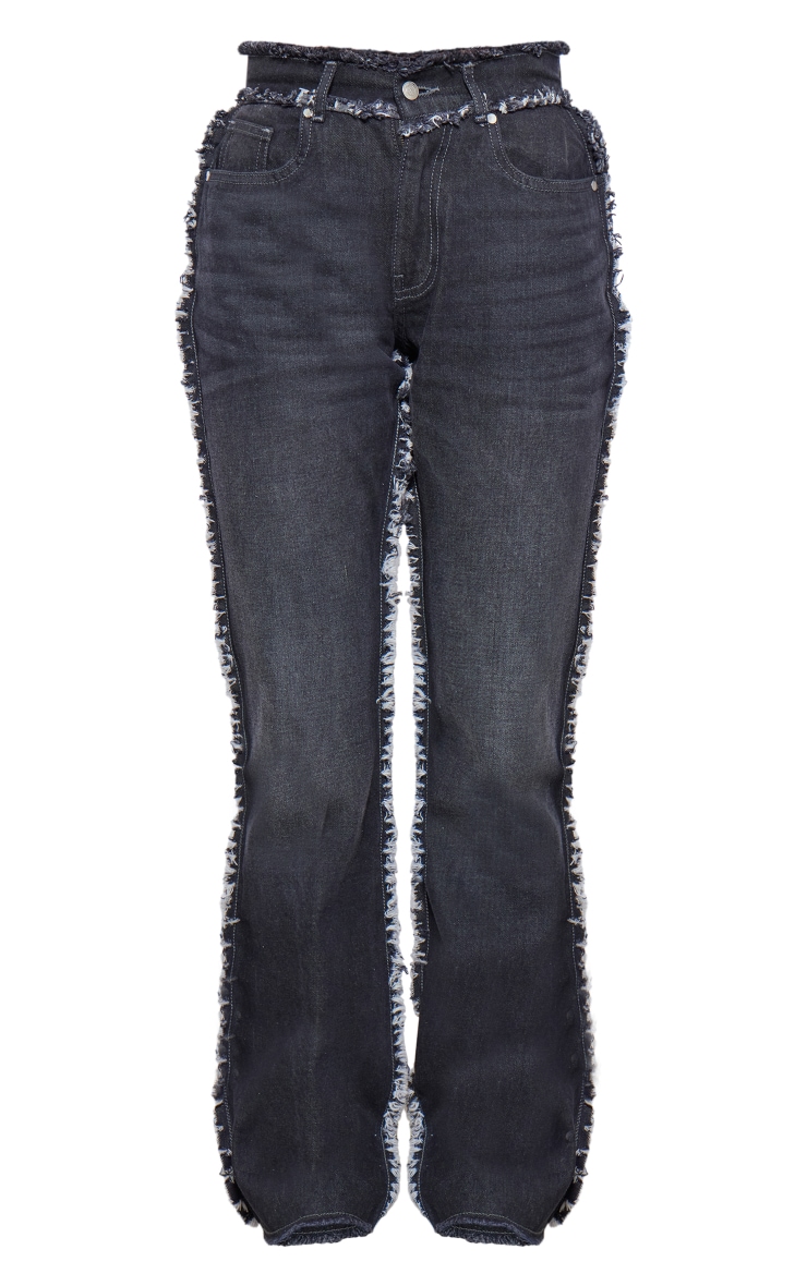 Tall Black High Waist Open Seam Straight Leg Jeans Tall Prettylittlething Usa